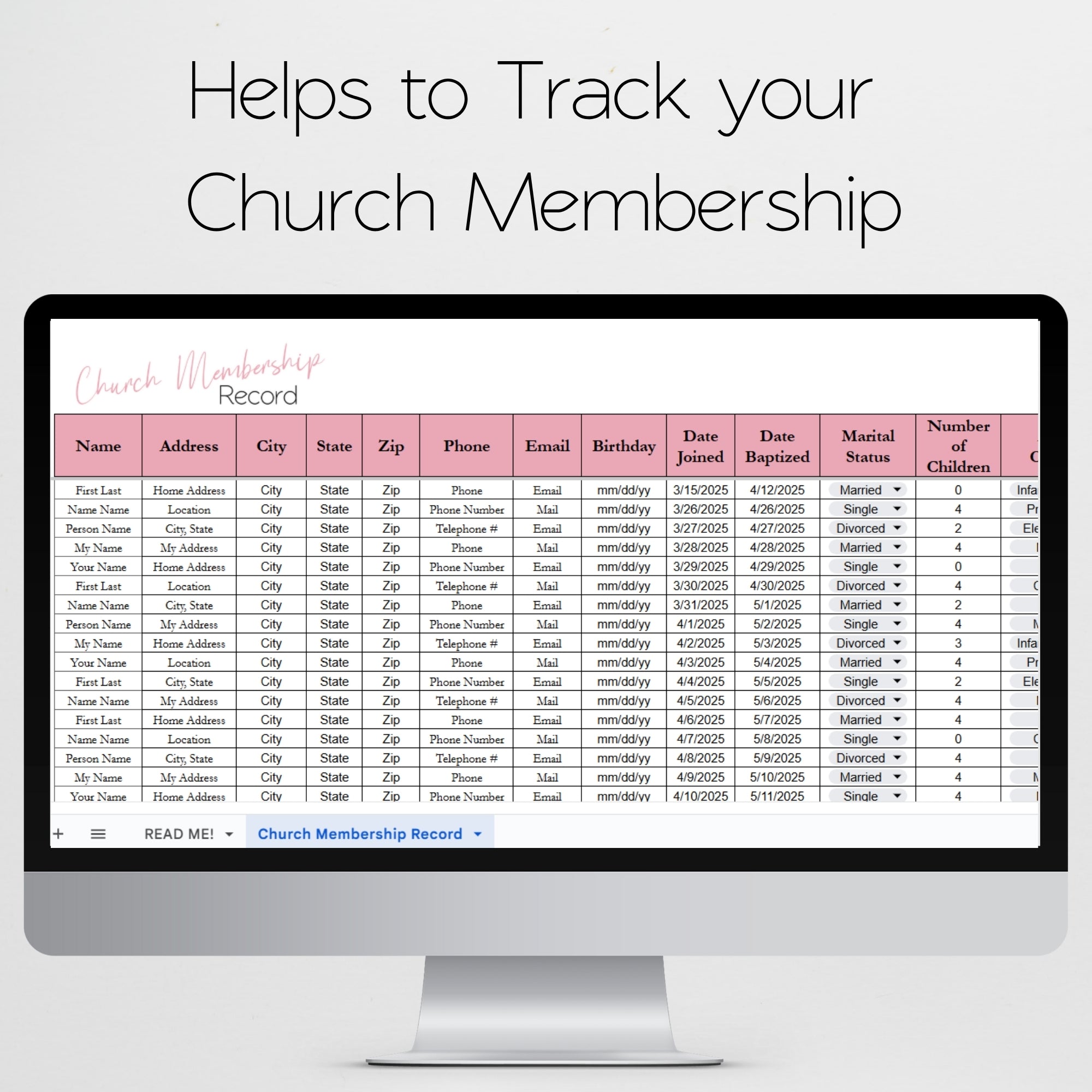 Church Membership Record Google Sheet and Excel Spreadsheet – Savvy and ...