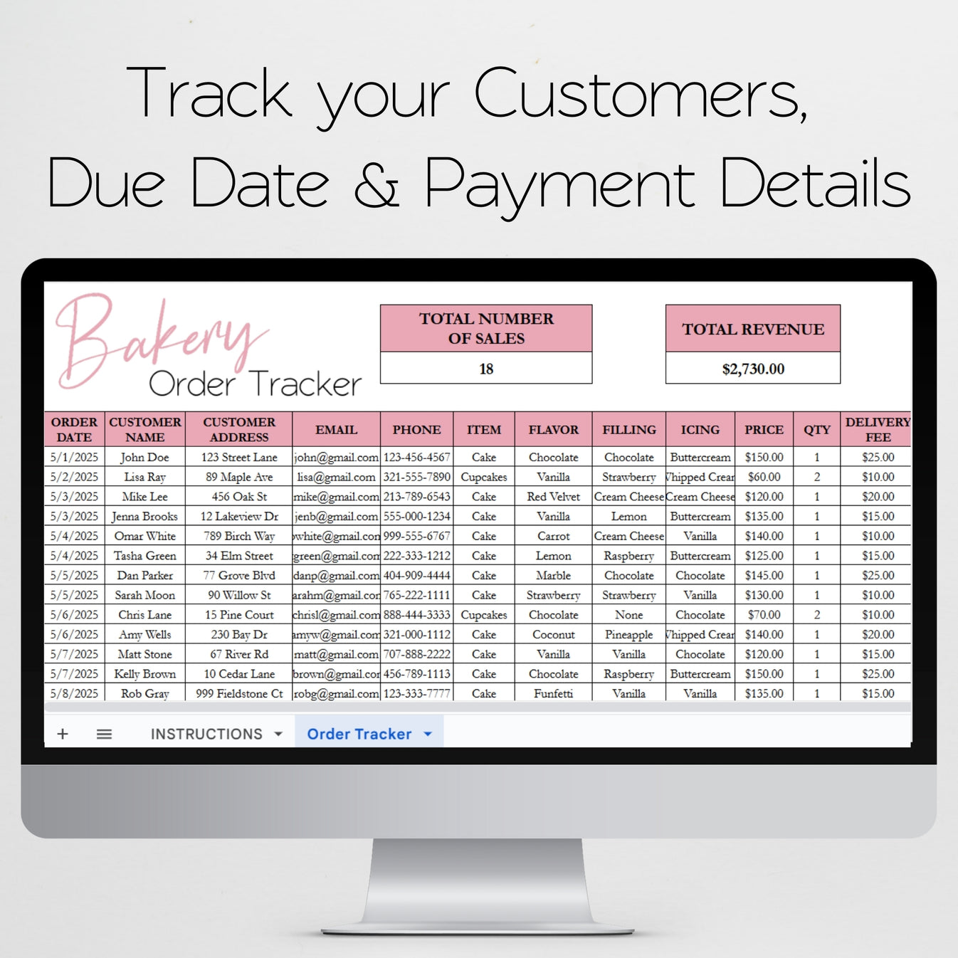 Bakery Order Tracker Template Google Sheets and Excel Spreadsheet ...