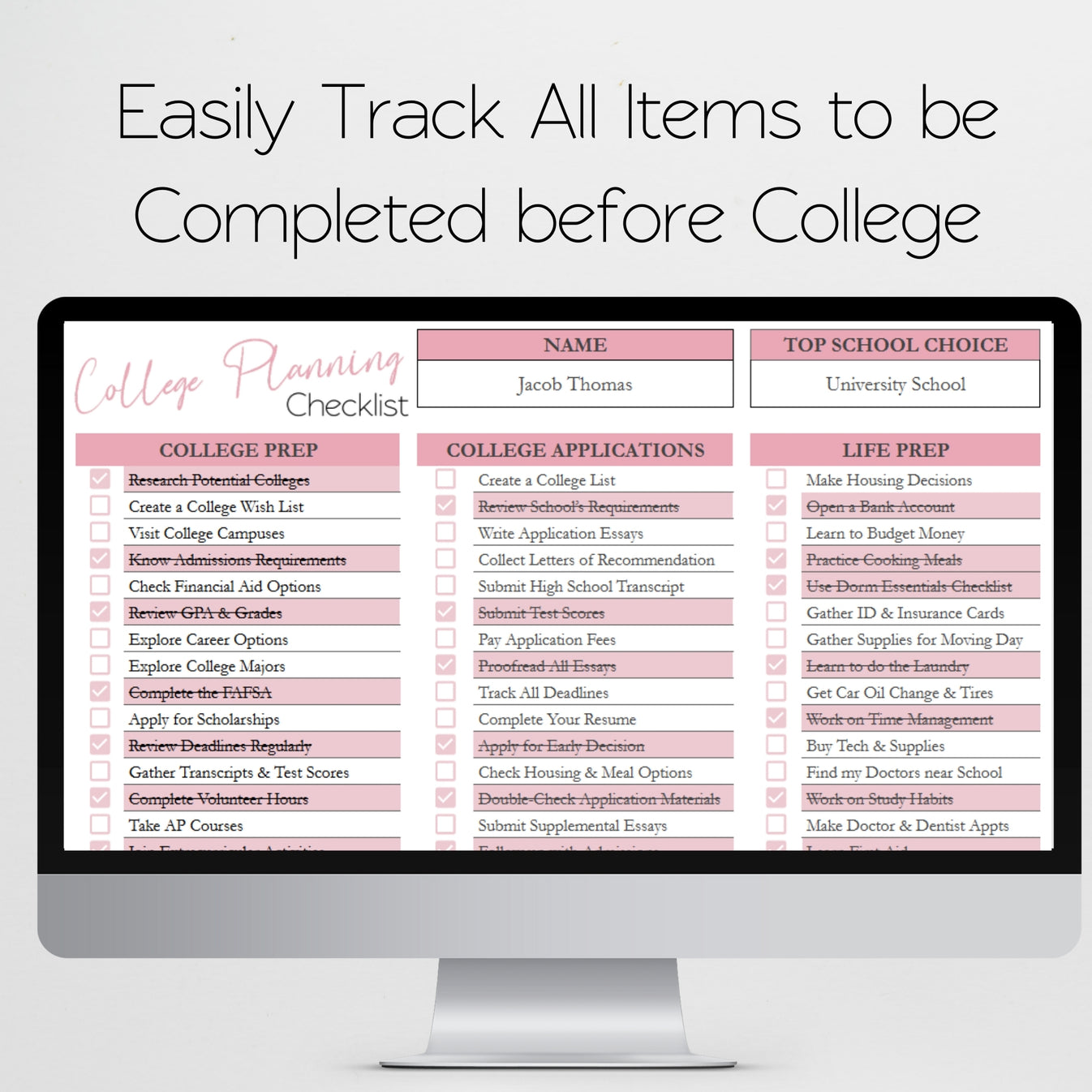 College Planning Checklist Template for Google Sheets and Excel Spread ...