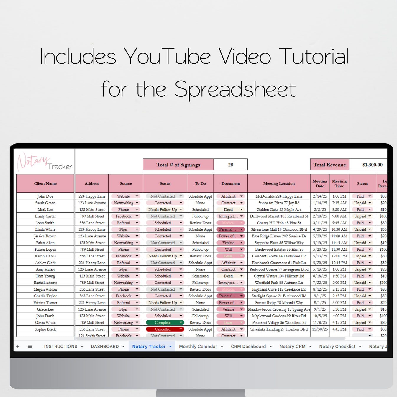 Notary Business Template Spreadsheet Bundle, Templates for Mobile Nota ...