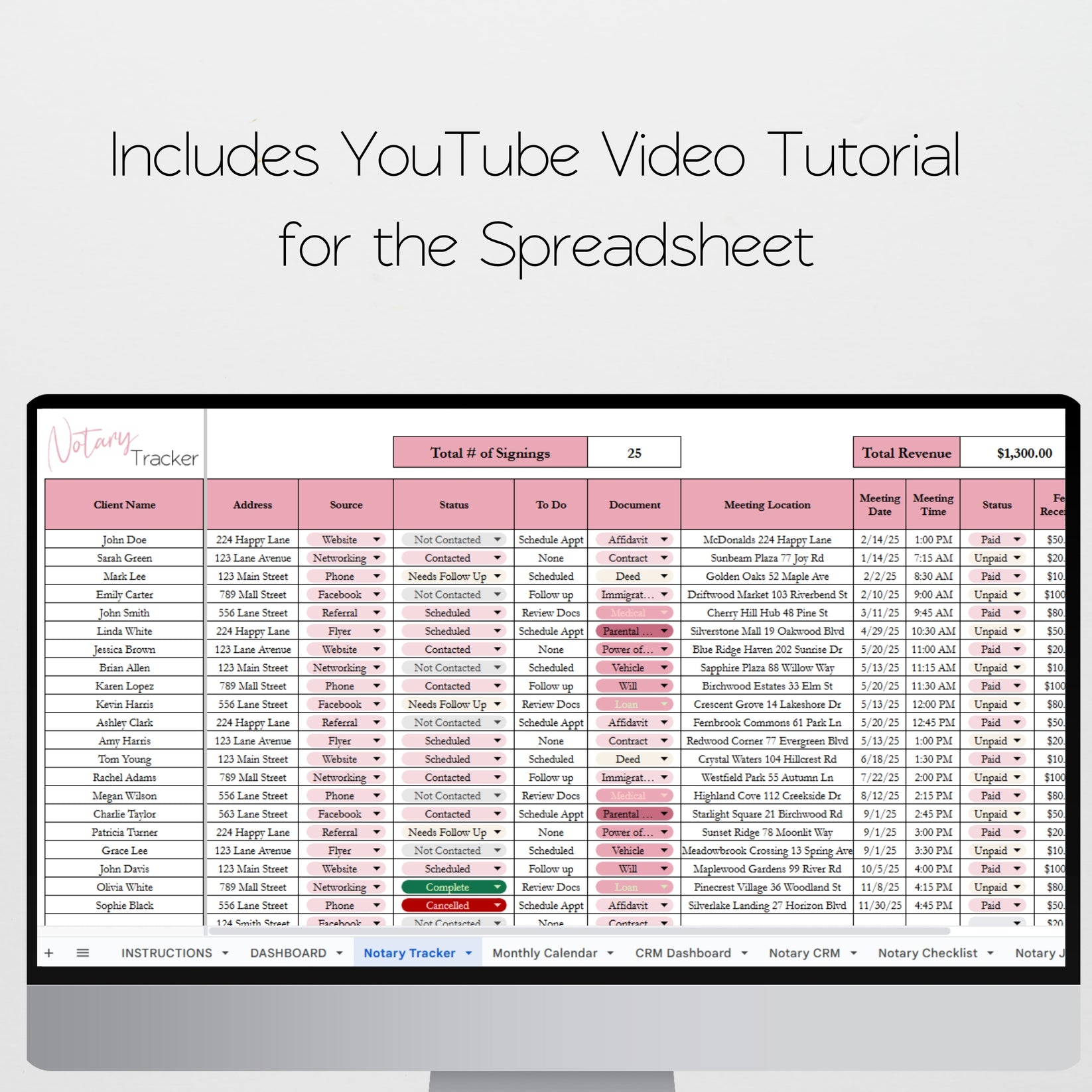 Notary Business Template Spreadsheet Bundle, Templates for Mobile Nota ...