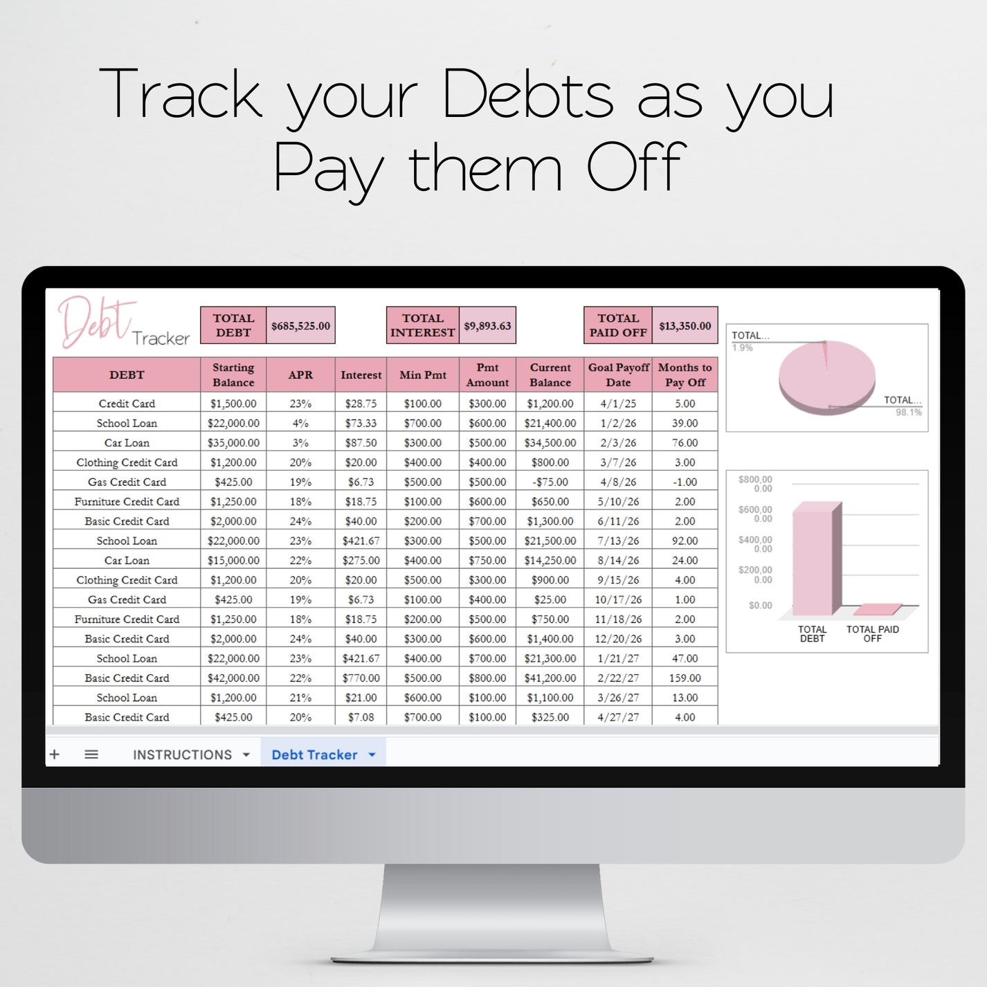 Debt Tracker Google Sheets Template and Excel Spreadsheet – Savvy and ...