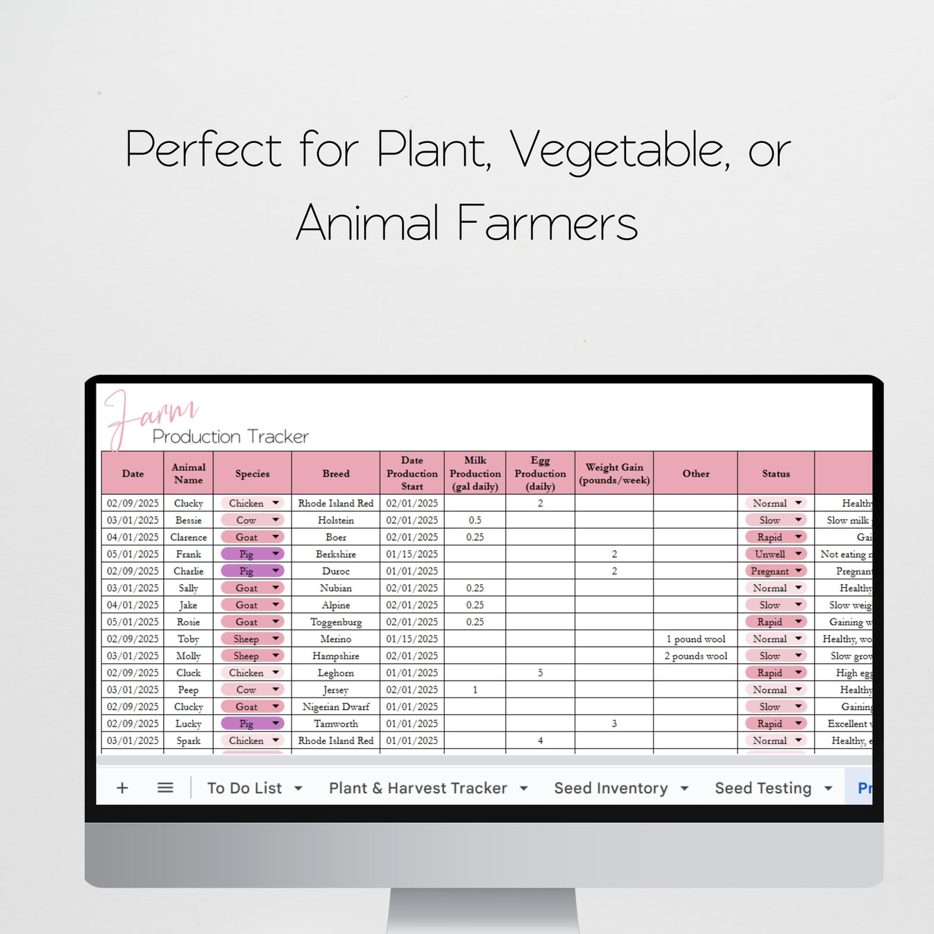 Farm Planner Template Google Sheet and Excel Spreadsheet – Savvy and ...