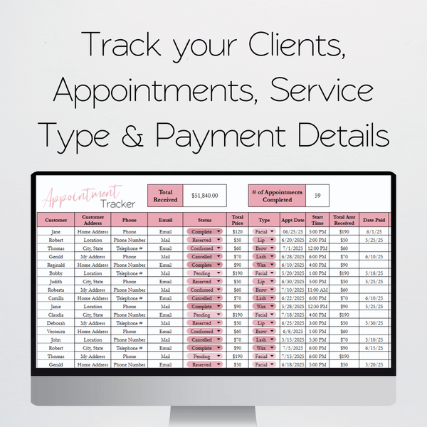 Esthetician Business Template Bundle Google Sheet and Excel Spreadshee ...