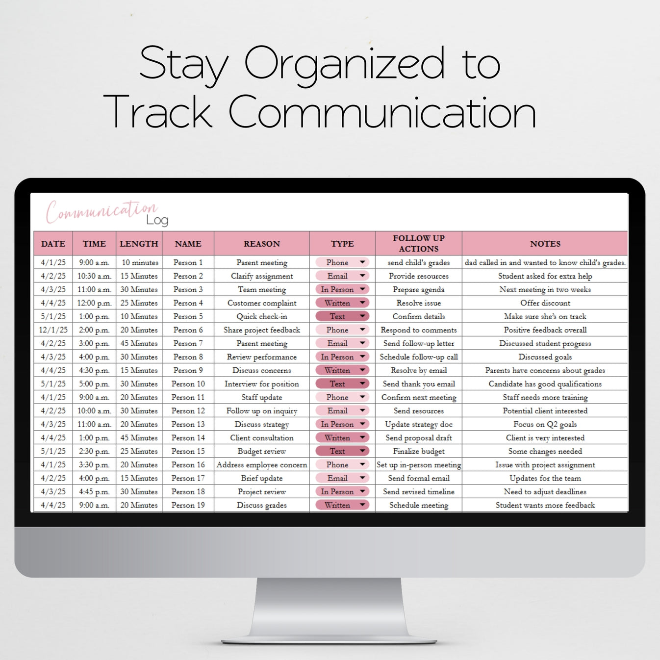 Communication Log Template Google Sheets and Excel Spreadsheet – Savvy ...