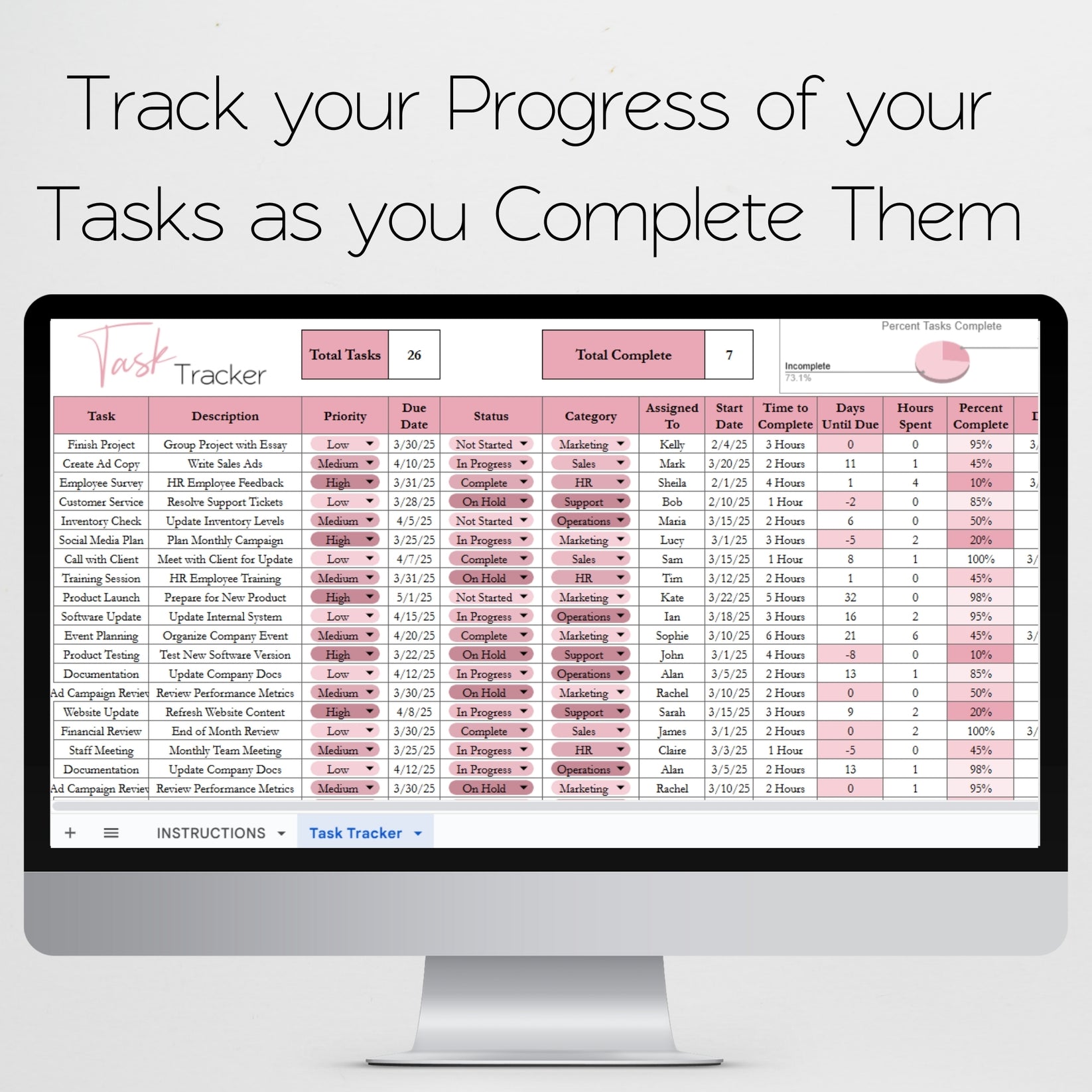 Task Tracker Template Google Sheets and Excel Spreadsheet – Savvy and ...