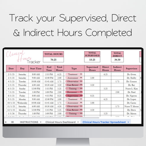 Clinical Hours Tracker Template Excel Spreadsheet and Google Sheets ...