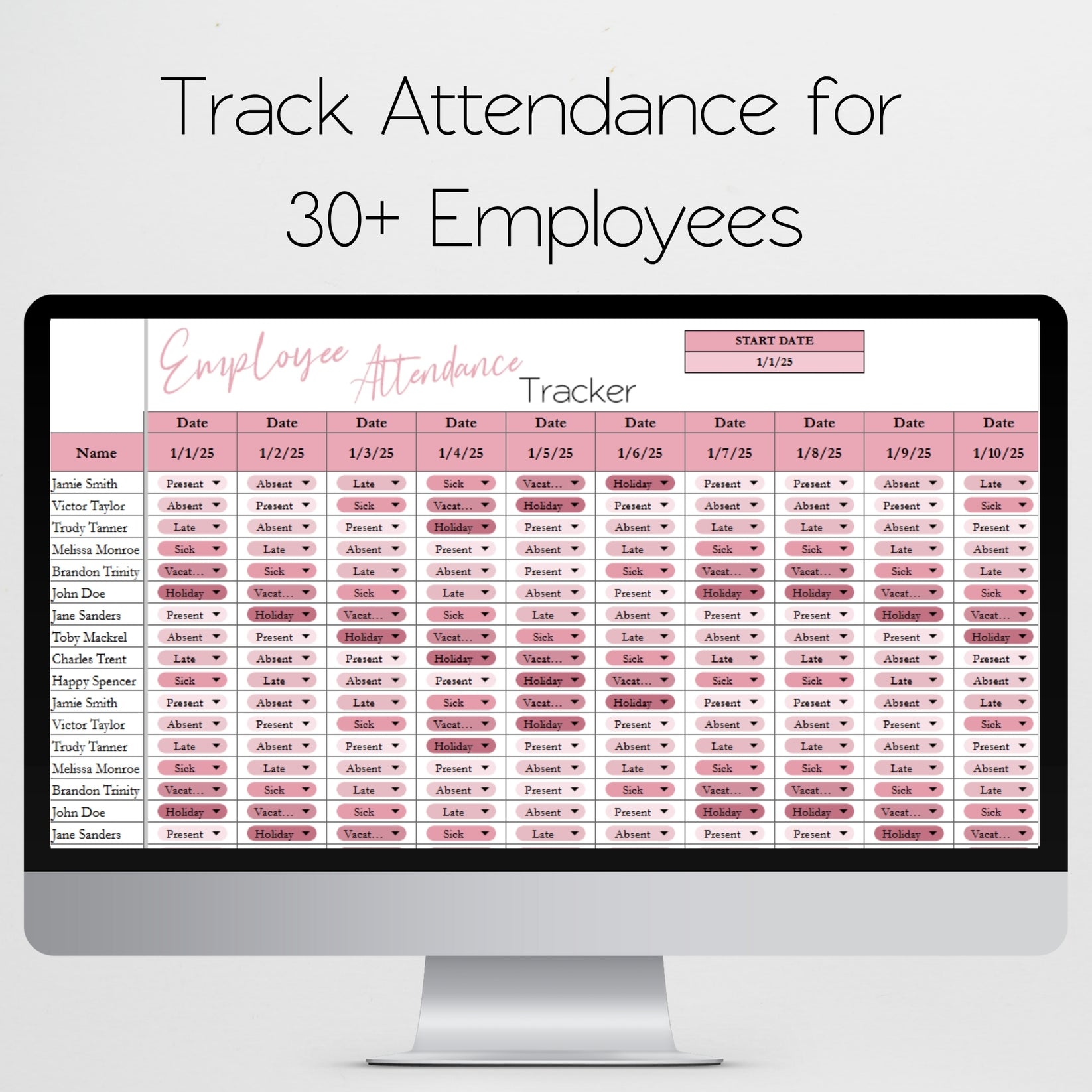 Employee Attendance Tracker Template Google Sheets and Excel Spreadshe ...