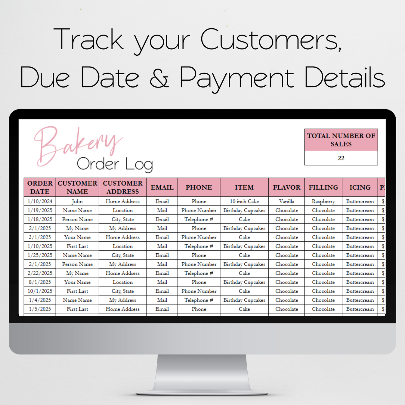 Bakery Order Tracker Template Google Sheets and Excel Spreadsheet ...