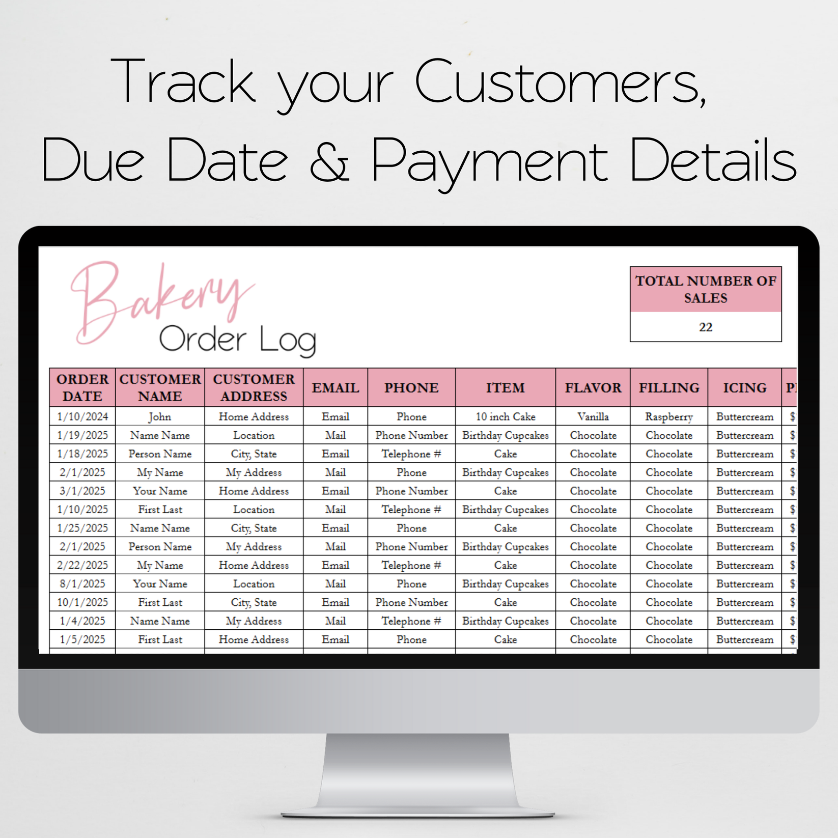 Bakery Order Tracker Template Google Sheets and Excel Spreadsheet ...