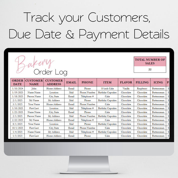 Bakery Order Tracker Template Google Sheets and Excel Spreadsheet ...