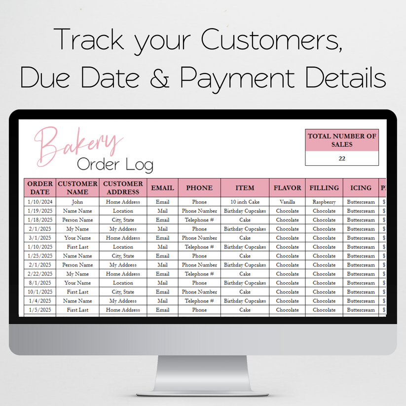 Bakery Order Tracker Template Google Sheets and Excel Spreadsheet ...