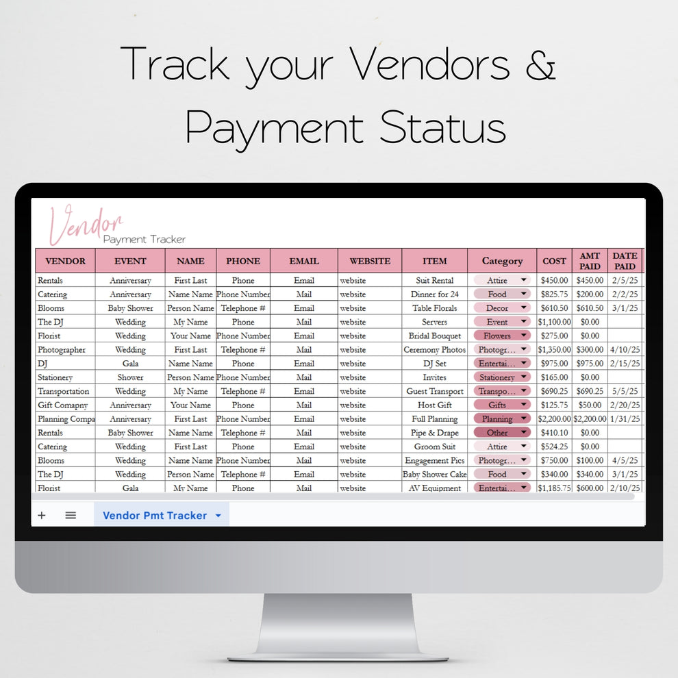 Vendor Payment Tracker Template for Google Sheets and Excel Spreadshee ...