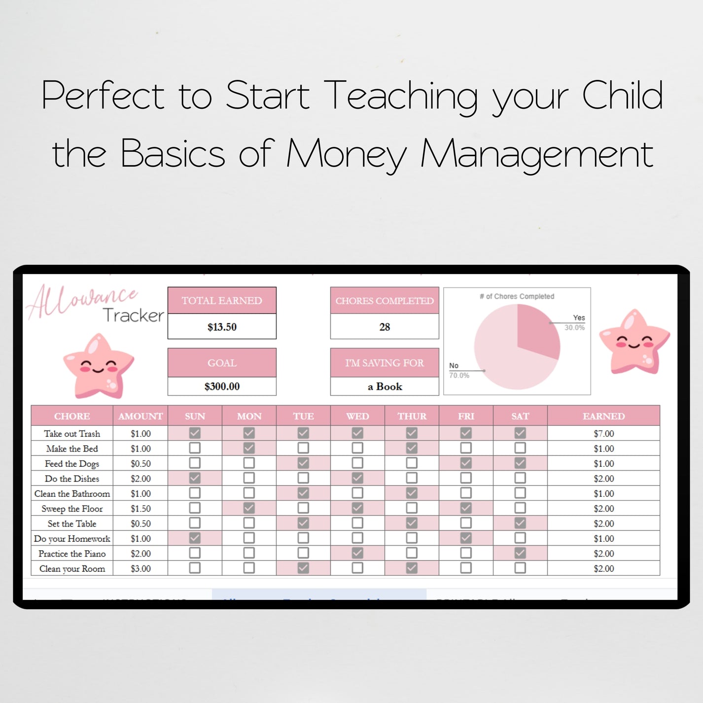 Allowance Tracker Spreadsheet for Kids Template Excel and Google Sheet ...