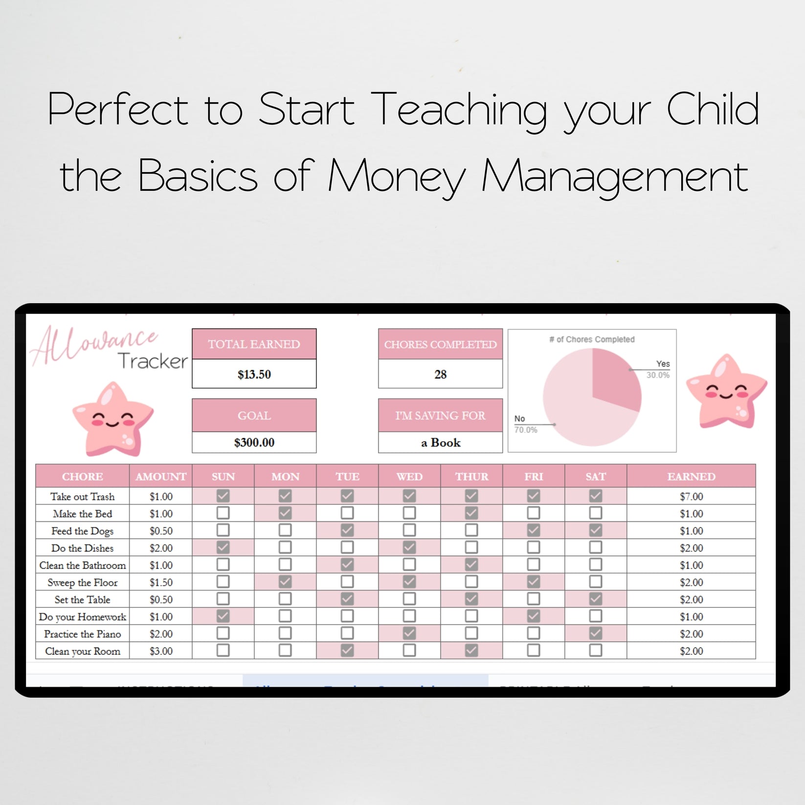 Allowance Tracker Spreadsheet for Kids Template Excel and Google Sheet ...