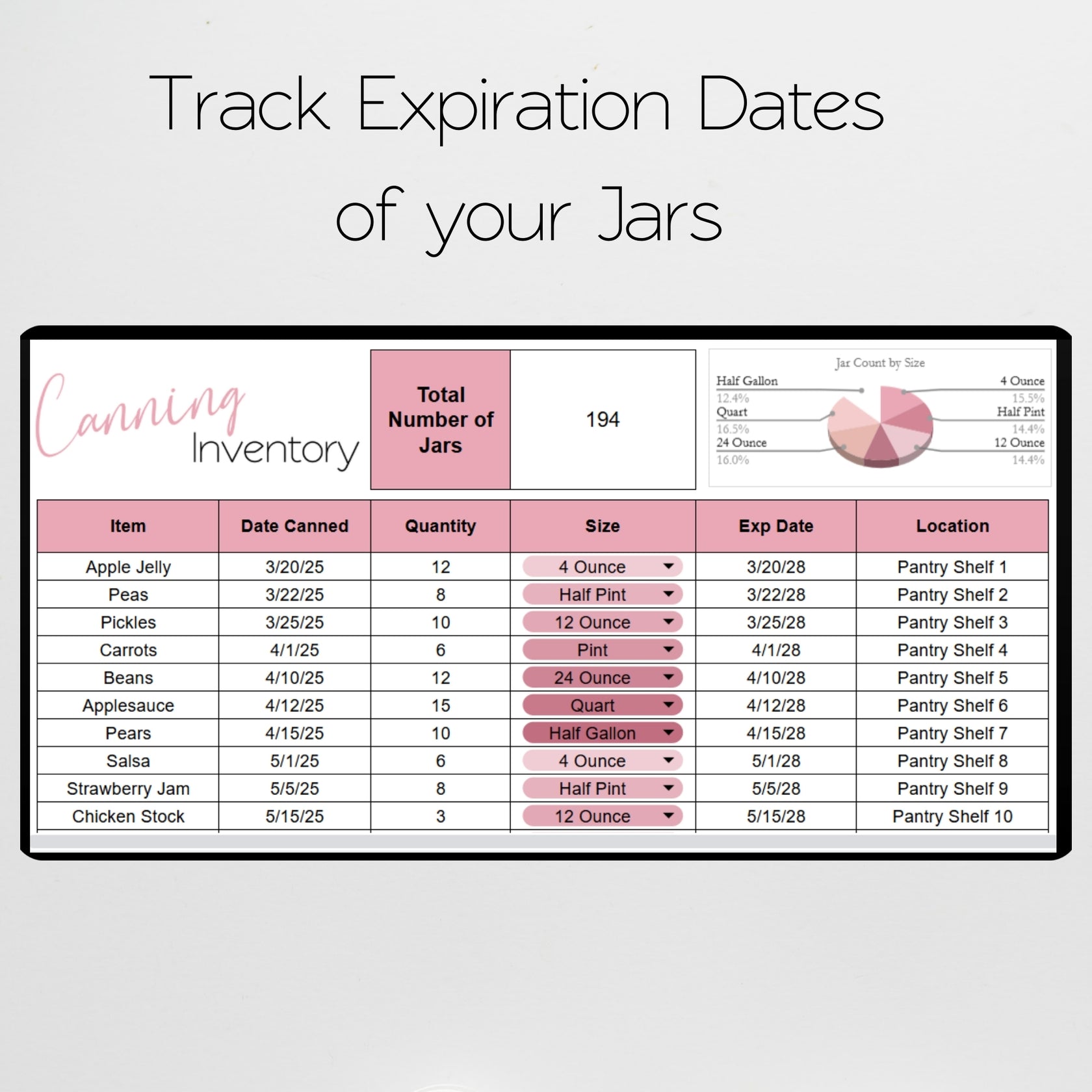 Canning Inventory Template Google Sheets and Excel Spreadsheet – Savvy ...