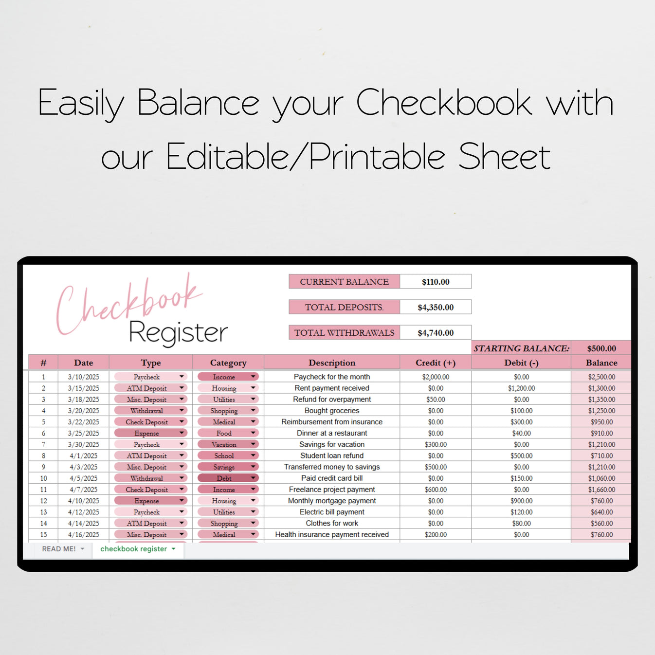 Checkbook Register Google Sheet – Savvy and Thriving
