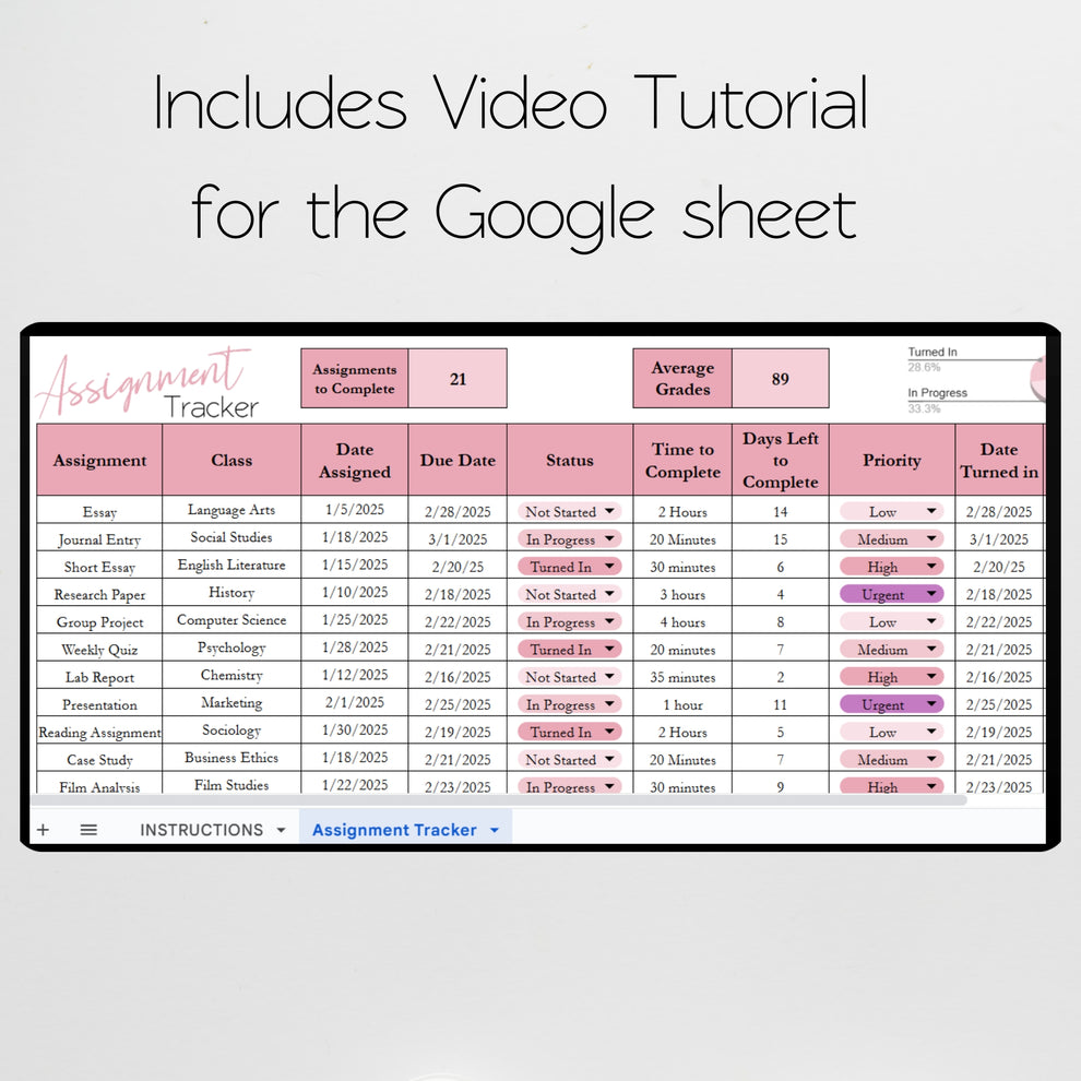 Assignment Tracker Template Google Sheet and Excel Spreadsheet – Savvy ...