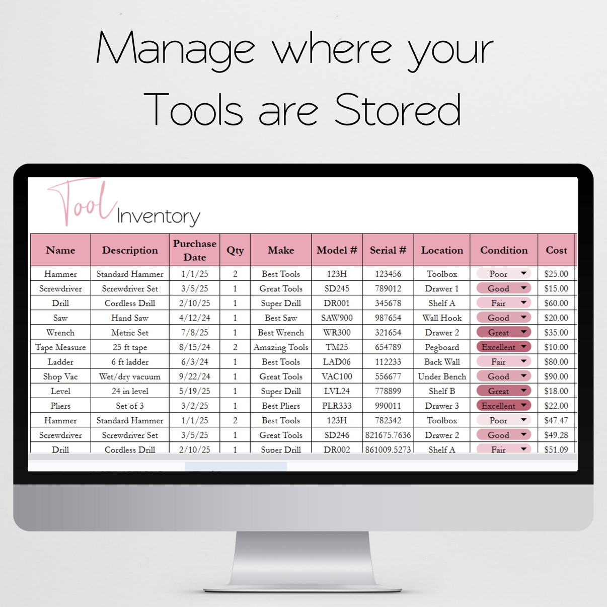 Tool Inventory Template for Google Sheets and Excel Spreadsheet – Savvy ...