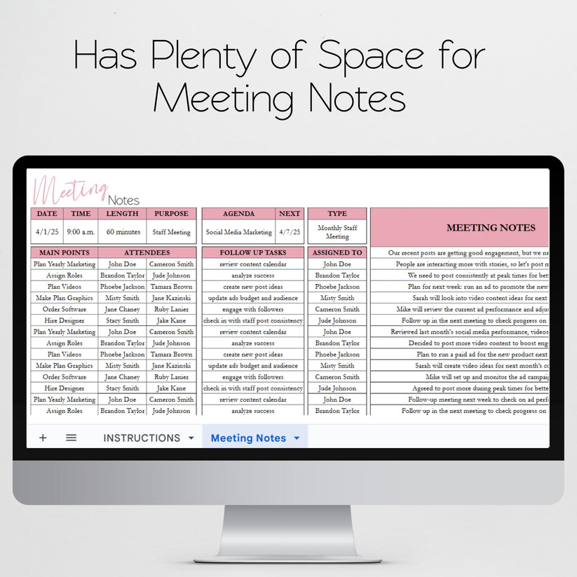Meeting Notes Template Google Sheets and Excel Spreadsheet – Savvy and ...