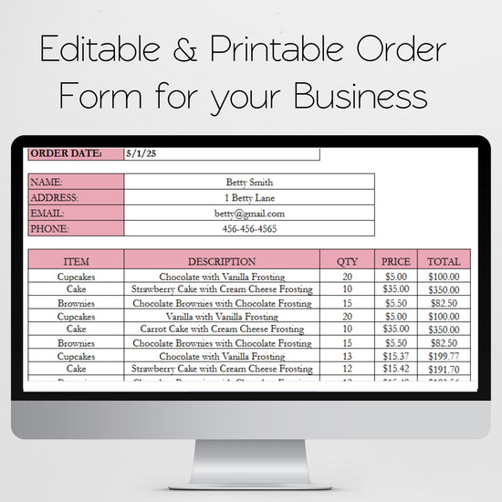 Bakery Order Form Template Google Sheets and Excel Spreadsheet – Savvy ...