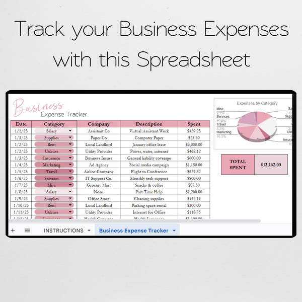 Business Expense Tracker Spreadsheet Template Google Sheets and Excel ...