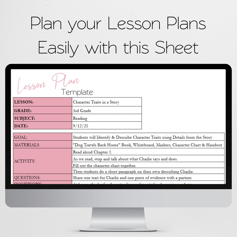 Lesson Plan Template Google Sheets and Excel Spreadsheet for Teacher O ...