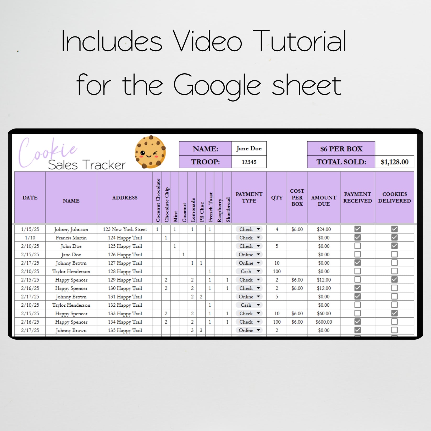 Cookie Sales Tracker Template Google Sheets and Excel Spreadsheet ...