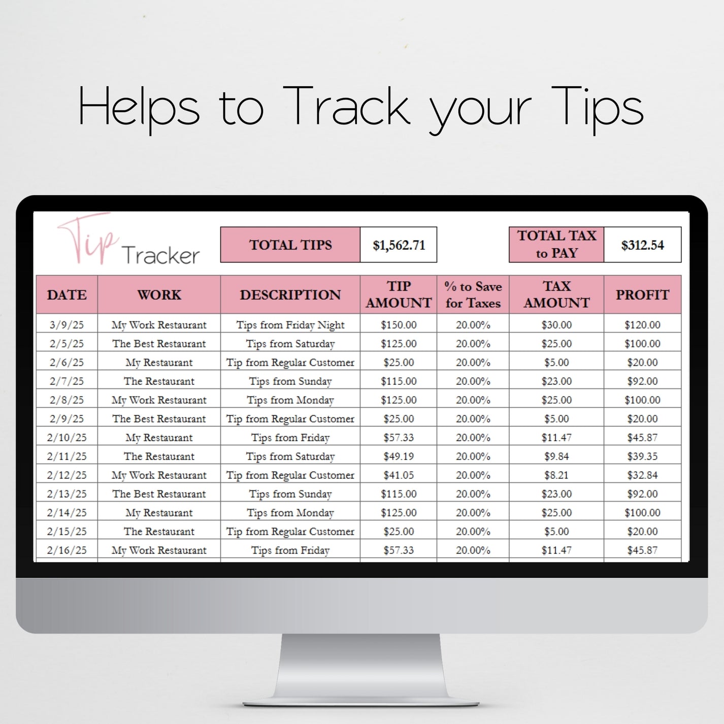 Tip Tracker Google Sheet and Excel Spreadsheet – Savvy and Thriving