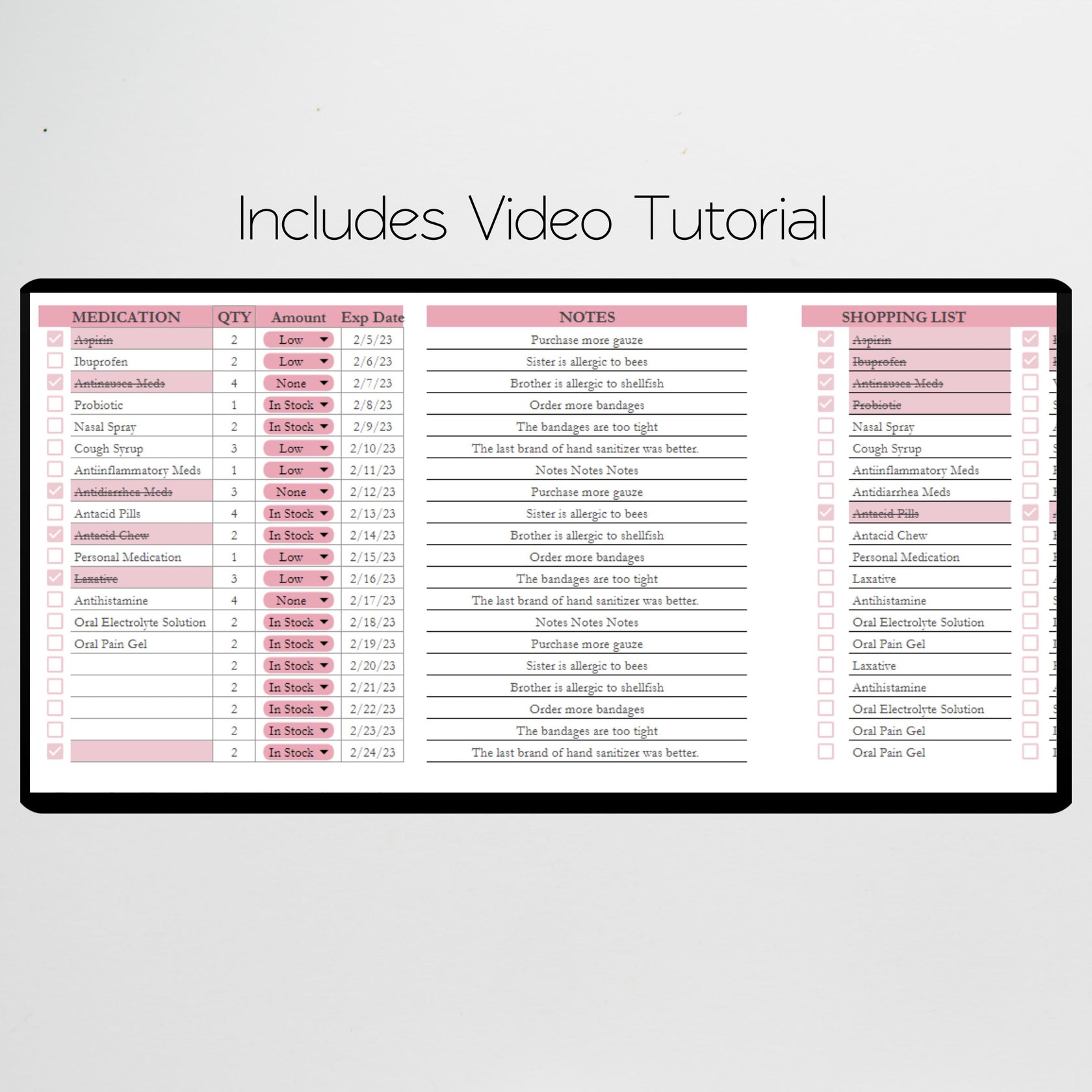 First Aid Kit Checklist Google Sheet and Excel Spreadsheet – Savvy and ...