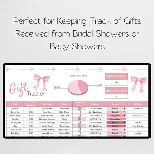 Gift Tracker for Baby Shower Gift Log, Bridal Shower Gift List Templat ...