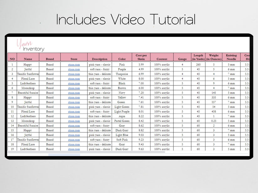 Yarn Inventory Tracker Google Sheets and Excel Spreadsheet – Savvy and ...