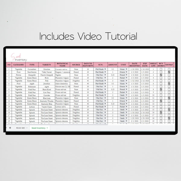 Seed Inventory Google Sheet and Excel Spreadsheet – Savvy and Thriving