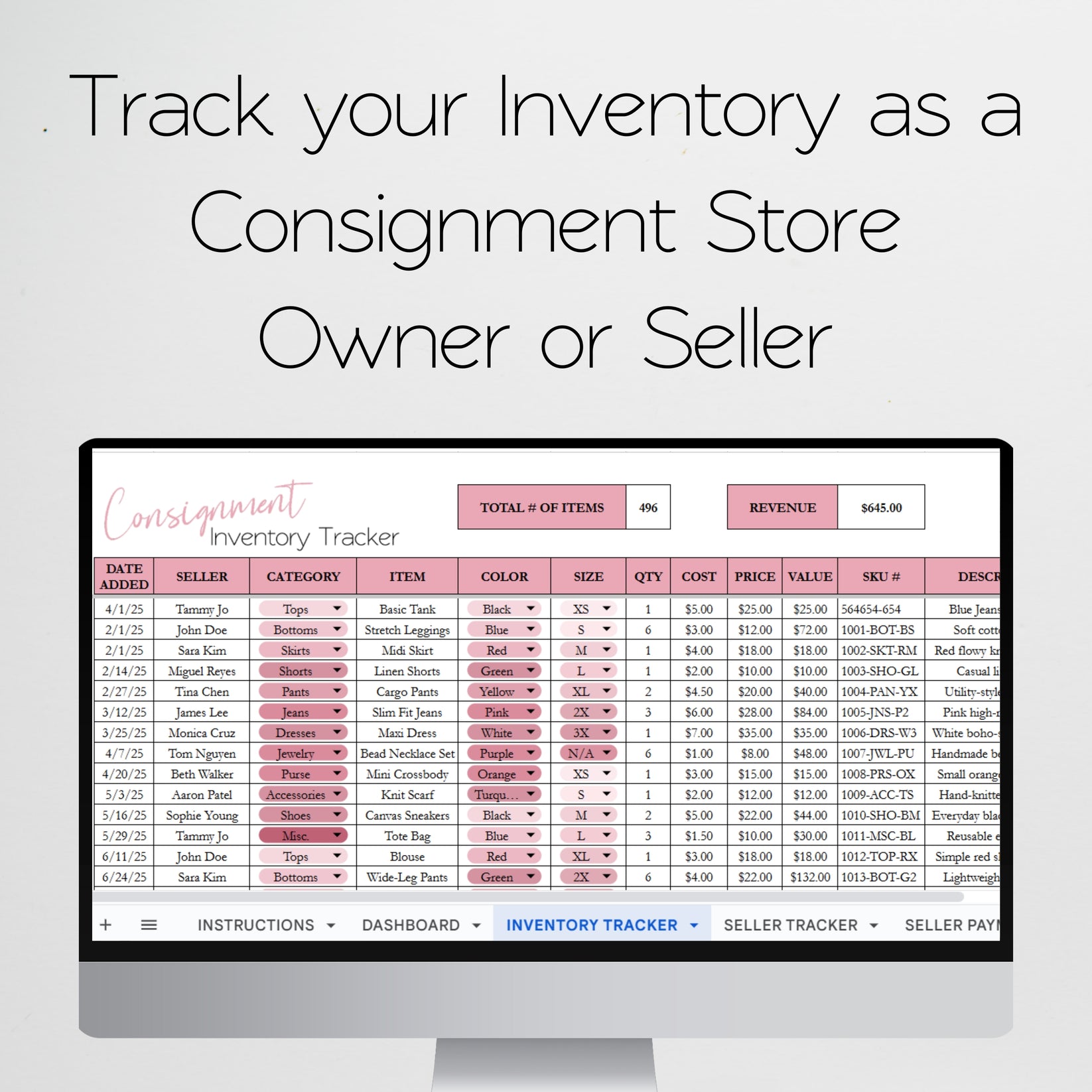 Consignment Inventory Tracker Template for Google Sheets and Excel Spr ...