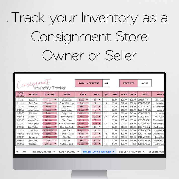 Consignment Inventory Tracker Template for Google Sheets and Excel Spr – Savvy and Thriving