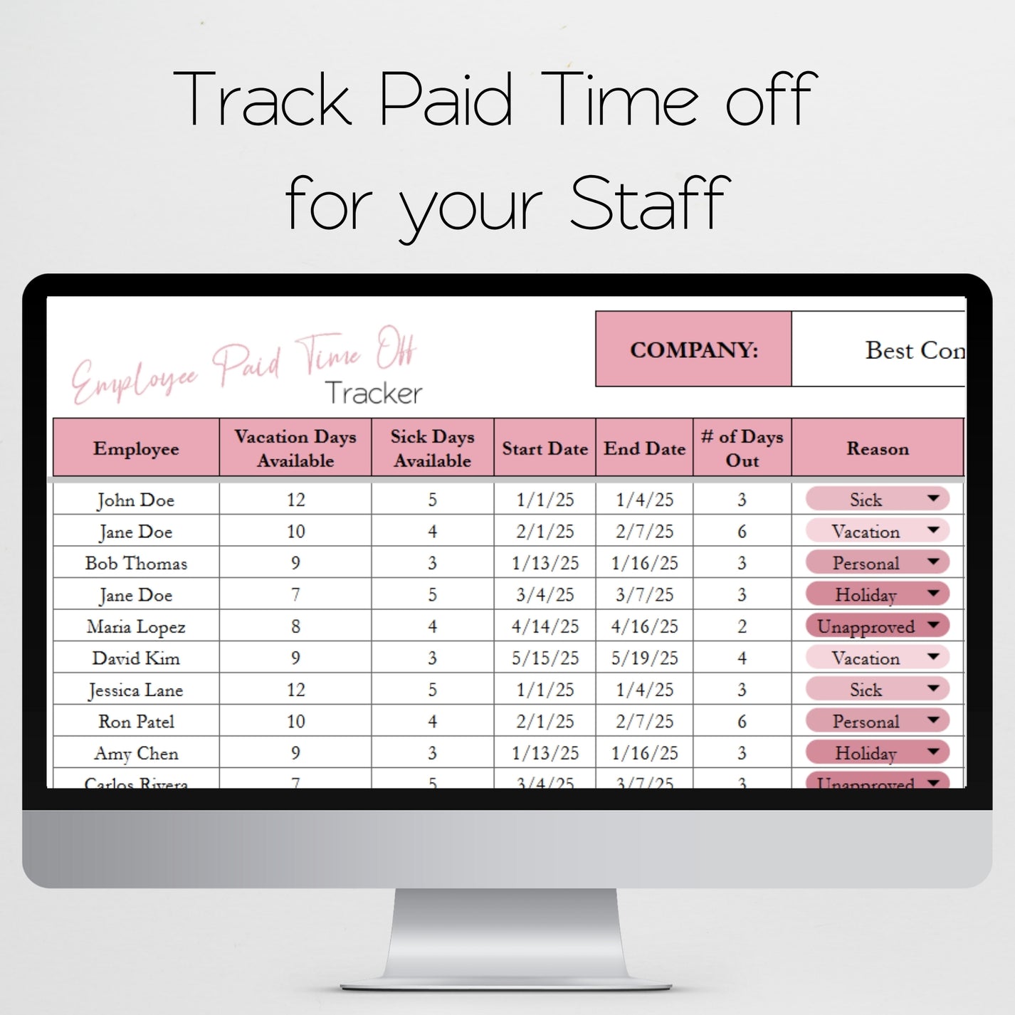 Employee PTO Tracker Template, Vacation and Leave Tracker Google Sheet ...