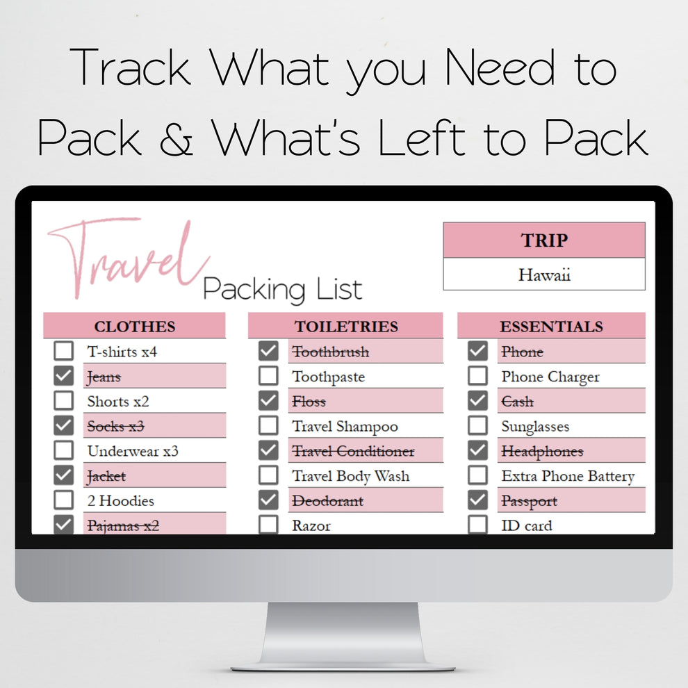 Travel Packing List Template Google Sheets and Excel Spreadsheet ...
