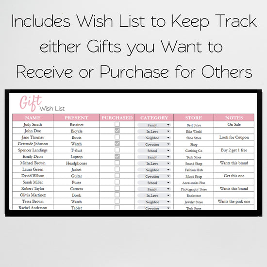 Gift Tracker for Baby Shower Gift Log, Bridal Shower Gift List Templat ...