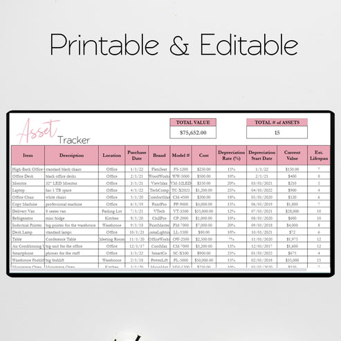 Asset Tracker Template Google Sheets and Excel Spreadsheet – Savvy and ...