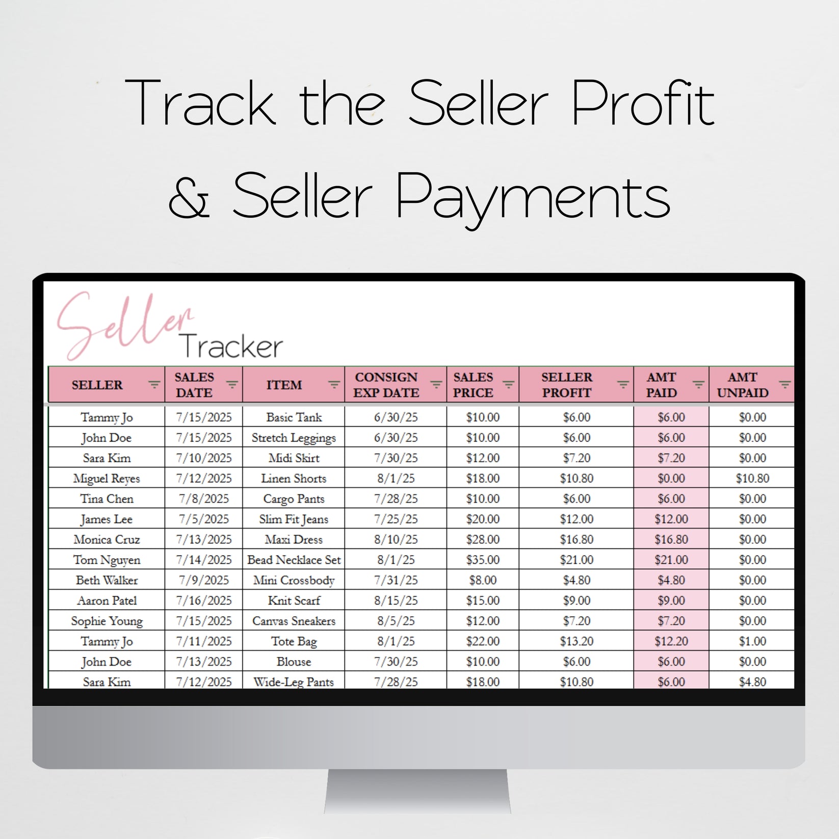 Consignment Inventory Tracker Template for Google Sheets and Excel Spr ...