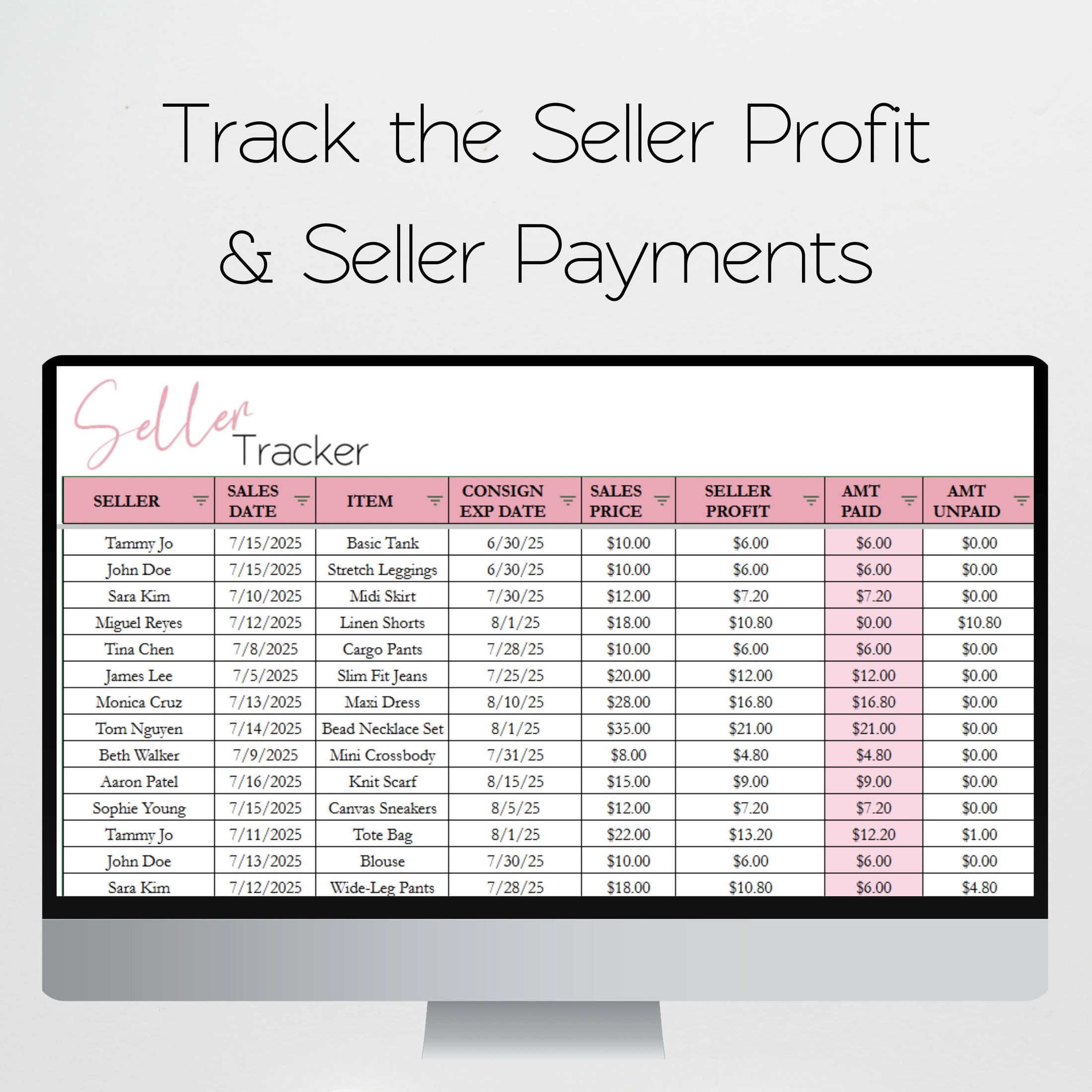 Consignment Inventory Tracker Template for Google Sheets and Excel Spr ...