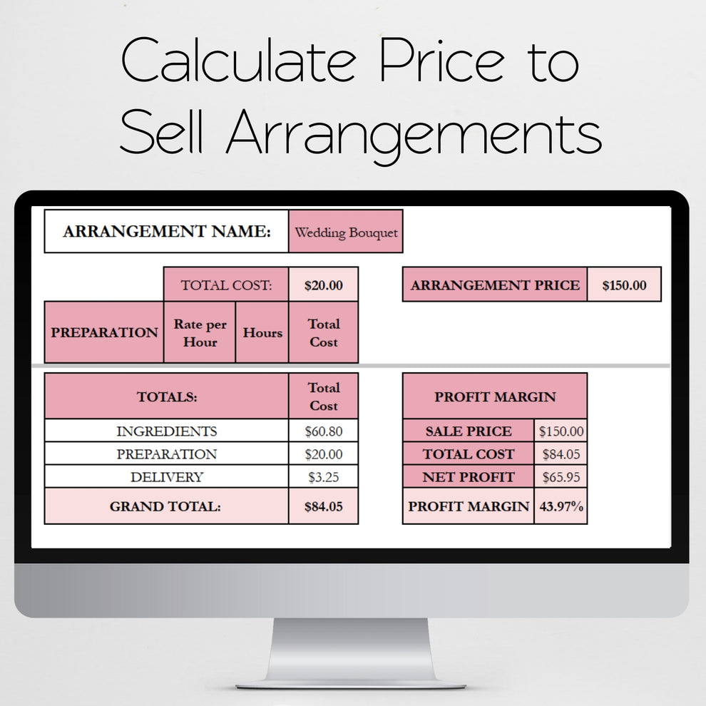 Flower Arrangement Cost Calculator Template for Google Sheets and Exce ...