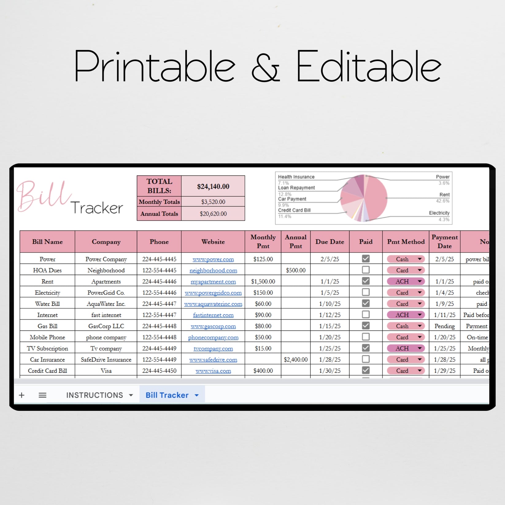 Bill Tracker Template Google Sheets and Excel Spreadsheet – Savvy and ...