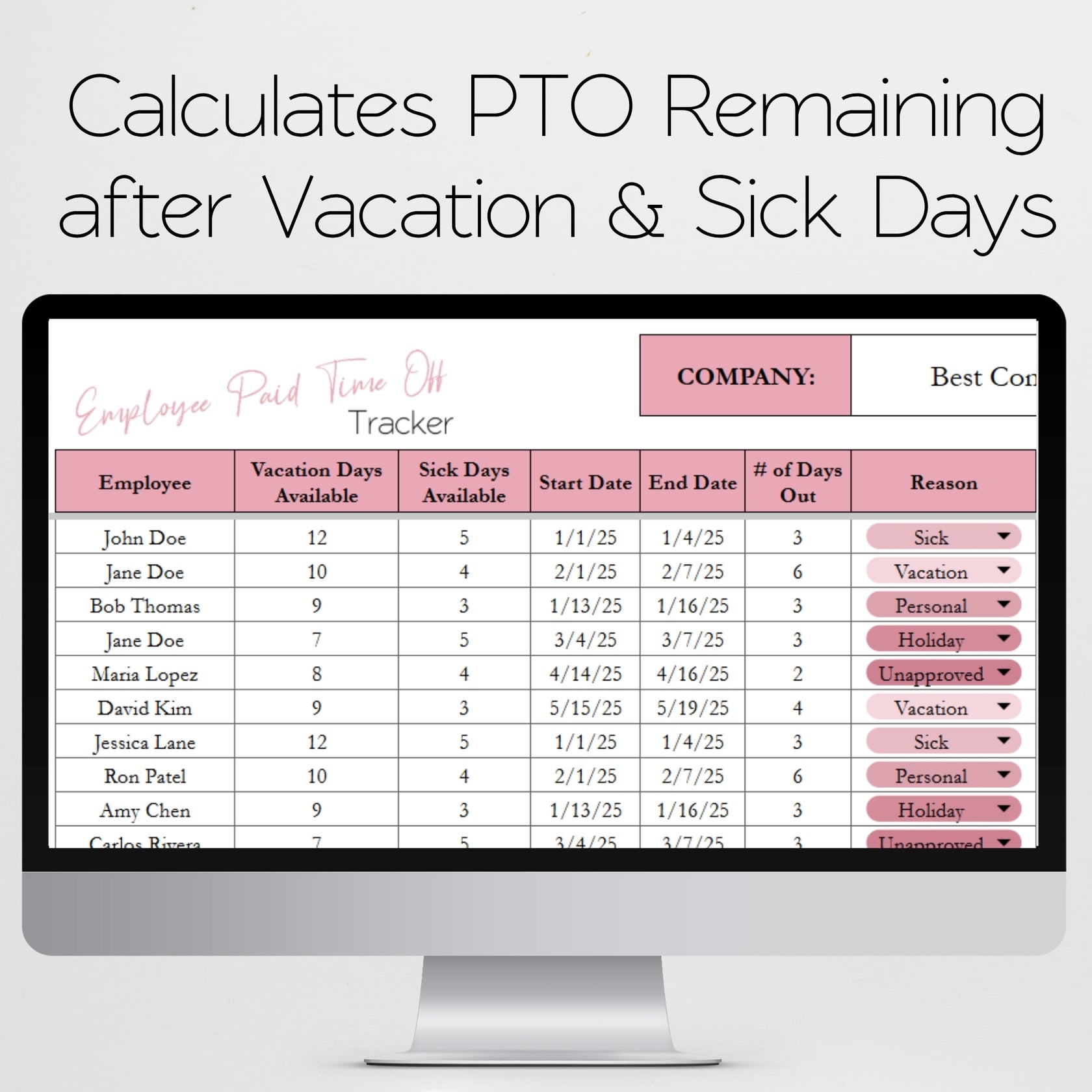 Employee PTO Tracker Template, Vacation and Leave Tracker Google Sheet ...