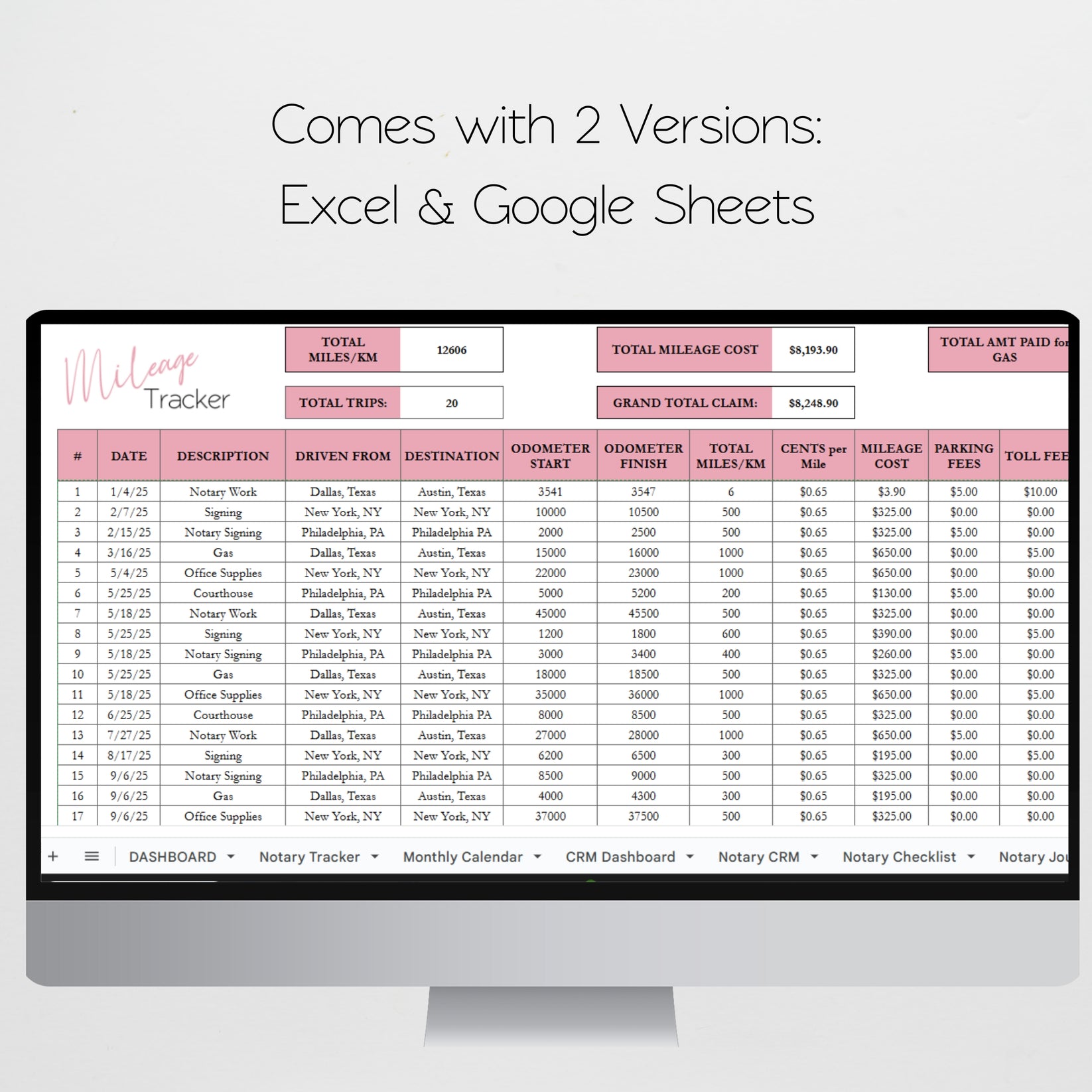 Notary Bookkeeping Template Google Sheets and Excel Spreadsheet – Savvy ...