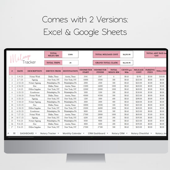 Notary Bookkeeping Template Google Sheets and Excel Spreadsheet – Savvy ...
