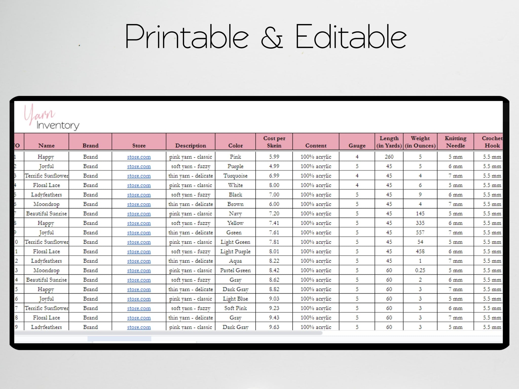 Yarn Inventory Tracker Google Sheets and Excel Spreadsheet – Savvy and ...