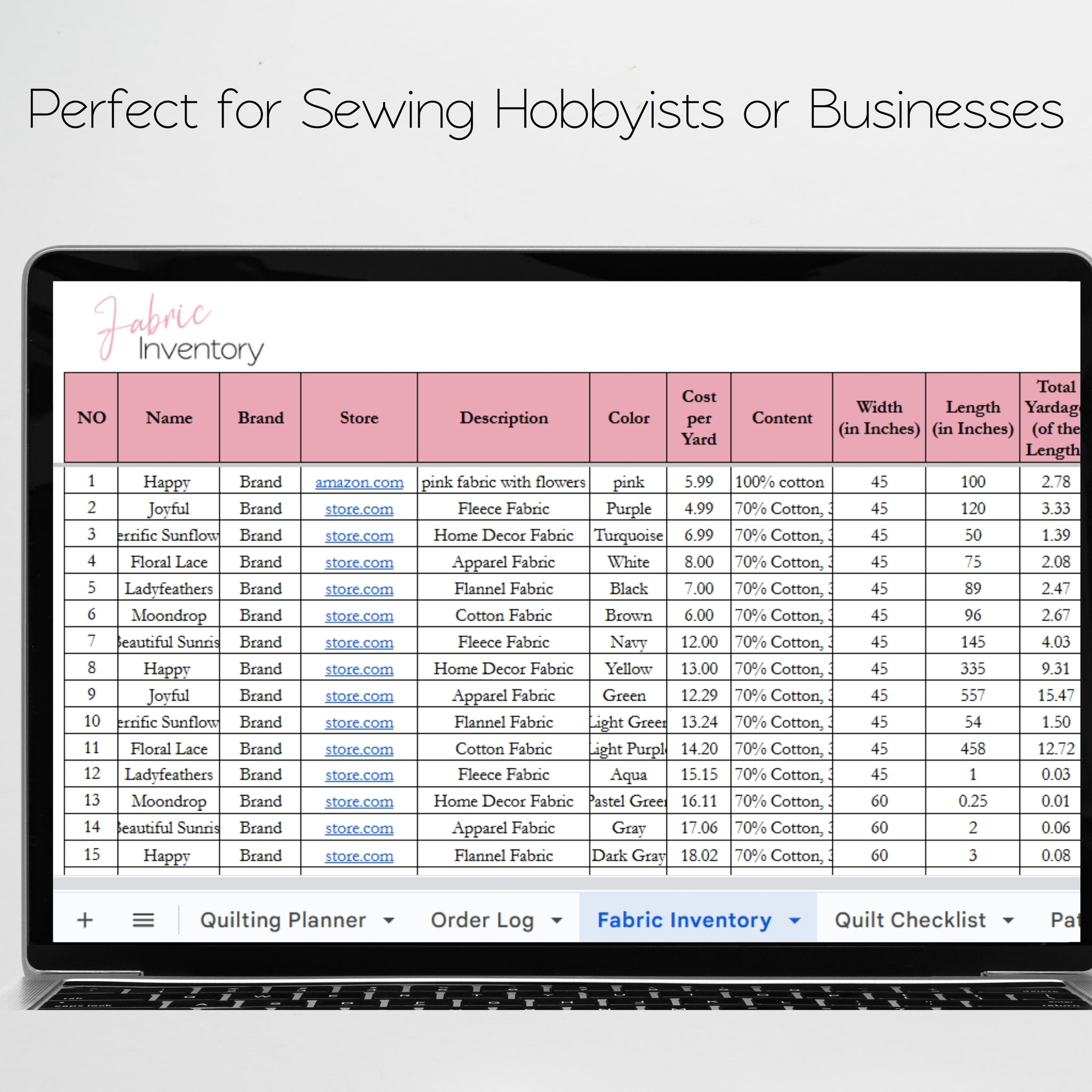 Sewing Planner Template Google Sheet and Excel Spreadsheet – Savvy and ...