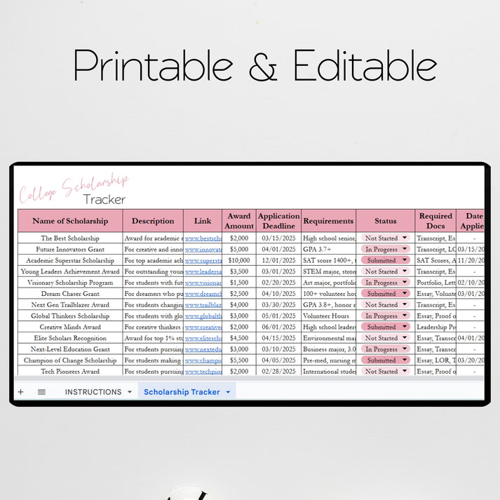 College Scholarship Tracker Template Google Sheets and Excel Spreadshe ...