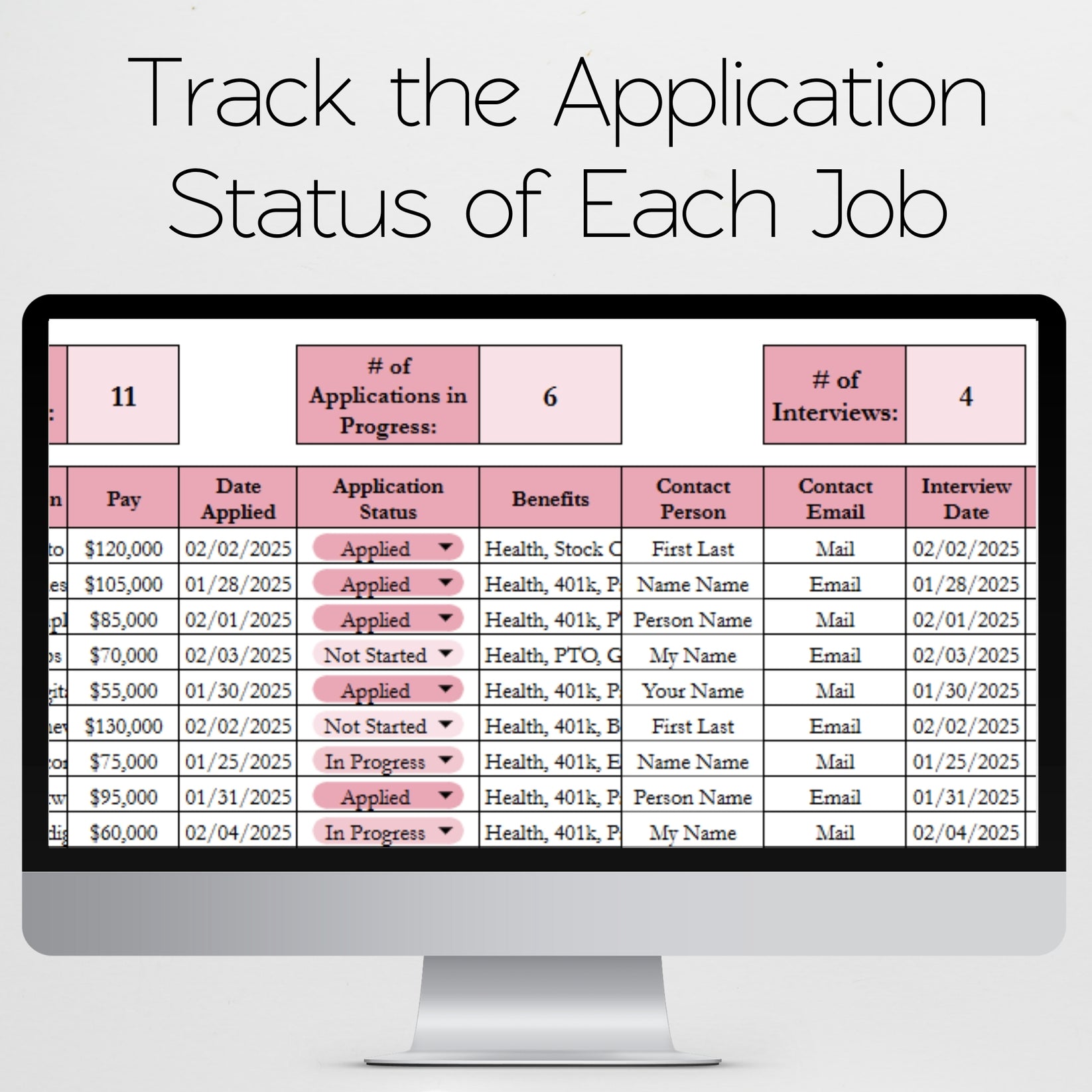 Job Application Tracker Excel Spreadsheet and Google Sheets Template ...
